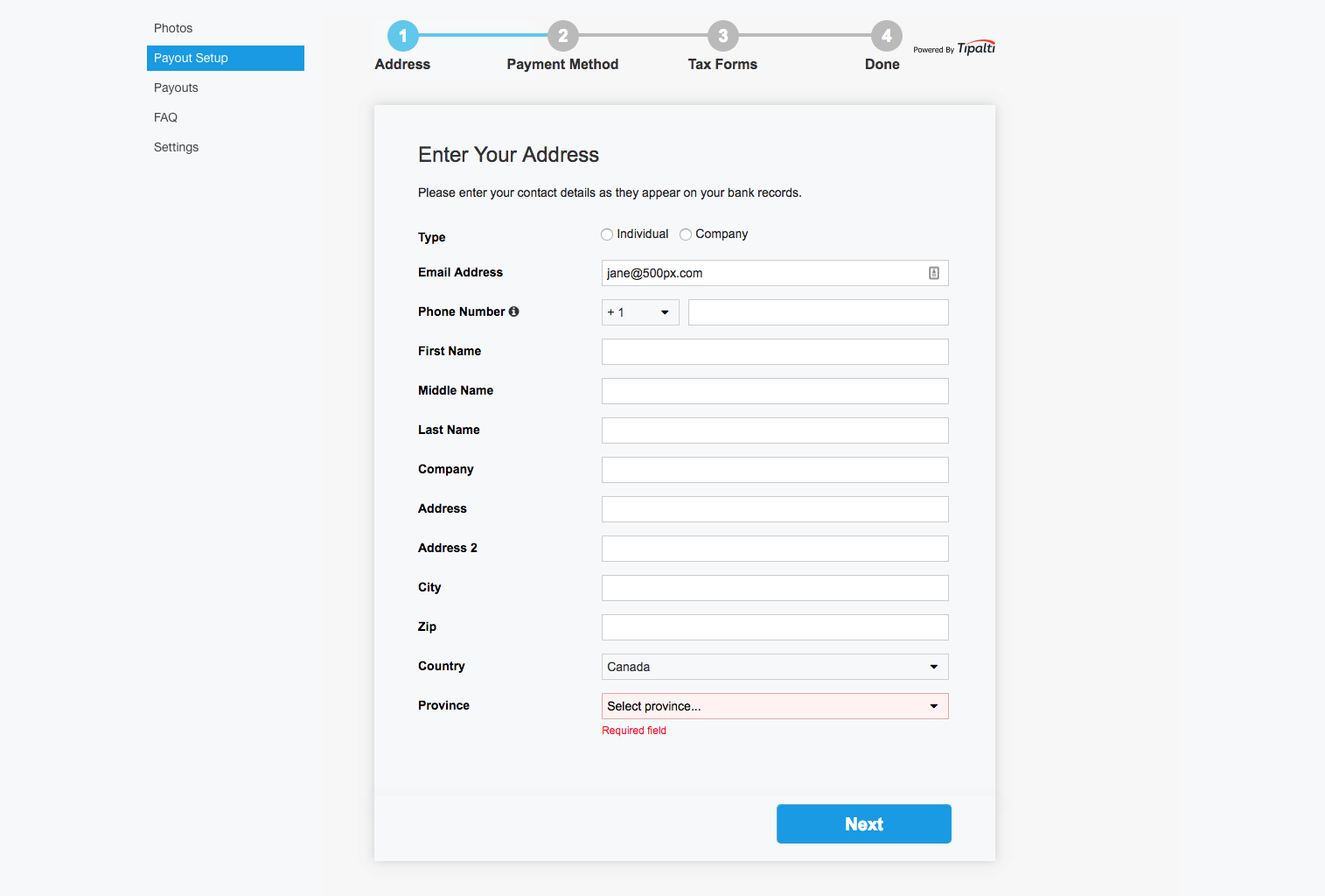 Payout Setup – 500px Support Center